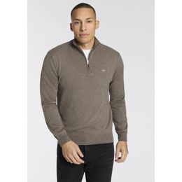 Gant Herren Stehkragenpullover "COTTON/WOLL HALF ZIP"schwarz hazelnut melange, Gr. S, Strick, Obermaterial: 70% Baumwolle, 30% Wolle, Pullover, mit