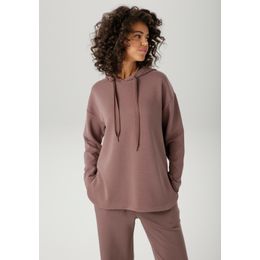Sweatshirt Aniston CASUAL, Damen, Gr. 38, mocha mousse, Jersey, Obermaterial: 59% Modal, 35% Polyester, 6% Elasthan, unifarben, oversize h&uuml;ftbedeckend, Sweatshirts Sweatshirt, mit Bindeband an der Kapuze
