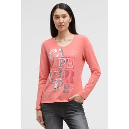 SOCCX Damen V-Shirtapricot sunset, Gr. S, bedruckt, Single Jersey, Material: 95% Baumwolle, 5% Elasthan, Shirts, mit Baumwolle