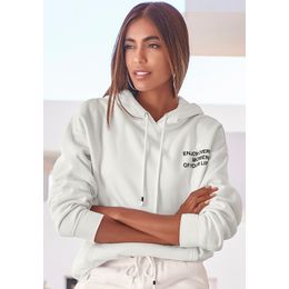 Buffalo Damen Hoodie, Gr. 40, wei&szlig;, angeraute Sweatware, Obermaterial: 60% Baumwolle, 40% Polyester, unifarben, Sweatshirts, mit Statement Druck,