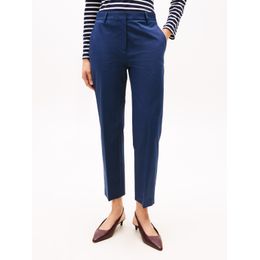 Chinohose Tommy Hilfiger, Damen, Gr. 40, N-Gr, pitch blau, Web, Obermaterial: 65% Baumwolle, 33% Lyocell, 2% Elasthan, unifarben, slim fit 7/8-L&auml;nge, Hosen Chinohose, mit B&uuml;gelfalten