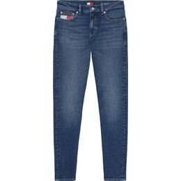Tommy Jeans Damen Slim-fit-Jeans "LUCY MR SLIM RWB EI5159"denim schwarz, Gr. 28, Abriebeffekte, Denim/Jeans, Obermaterial: 99% Baumwolle, 1%