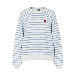 Sweatshirt Pieces "PCGRETA LS EMB UB SWEAT FC", Damen, Gr. S, cloud dancer stripes:hydrangea, heart emb, Sweatware, Obermaterial: 78% Baumwolle, 22% Polyester, gestreift, regular fit normal, Rundhals, Rippb&uuml;ndchen, Sweatshirts Sweatshirt