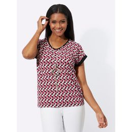 Inspirationen Damen V-Shirt "V-Shirt", rot, Gr. 40, bedruckt, gemustert, mehrfarbig, 95% Viskose, 5% Elasthan, Shirts