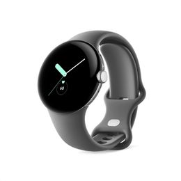 Google Pixel Watch (Wi-Fi) - 41mm in Polished Silver mit Sportarmband in Charcoal