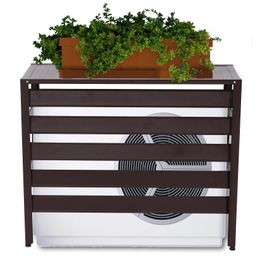 Alu Verkleidung f&uuml;r Klimaanlage/W&auml;rmepumpe MCW-K59, Abdeckung Schutzgitter Pflanzenregal, Metall 73x90x38cm ~ braun