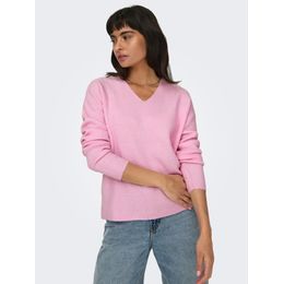 V-Ausschnitt-Pullover Only "ONLCAMILLA V-NECK L/S PULLOVER KNT NOOS", Damen, Gr. L (40), rosa (pink lady), Strick, Obermaterial: 74% Polyacryl, 24% Polyester, 2% Elasthan, meliert, regular fit normal, V-Ausschnitt, Strickb&uuml;ndchen, Pullover