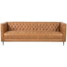 Livetastic Chesterfield-Sofa, Cognac, Leder, Echtleder, Rindleder, 3-Sitzer, 210x81x73.5 cm, Wohnzimmer, Sofas & Couches, Sofas, Bigsofas