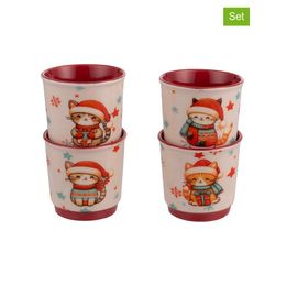 Villa d ́Este 4er-Set: Kaffeebecher ''Merry Miao'' in Beige/ Rot - 100 ml - 11% | Gedeckter-tisch