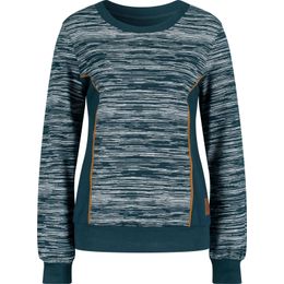 CR&Eacute;ATION L Damen Sweatshirt mit Uni-Eins&auml;tzen petrol-ecru-bedruckt Gr&ouml;&szlig;e 36