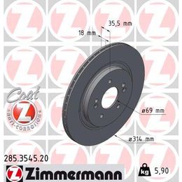Zimmermann Bremsscheibe hinten rechts links innenbel&uuml;ftet 314mm f&uuml;r HYUNDAI 58411-S1700 58411-S1500 285.3545.20