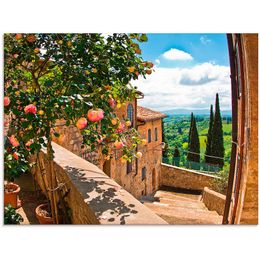 Artland Glasbild &raquo;Rosen auf Balkon Toskanalandschaft&laquo; Garten 1 Stk. tlg. in verschiedenen Gr&ouml;&szlig;en gr&uuml;n Glas