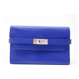 Herm&egrave;s Herm&egrave;s Portemonnaie - HERMES KELLY MEDIUM FALTBARE GELDB&Atilde;&ndash;RSE AUS MYSORE - Gr. unisize - in Blau - f&uuml;r Damen