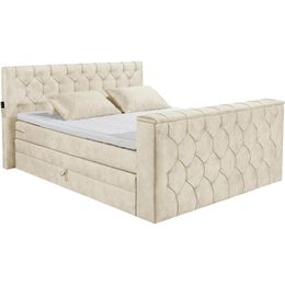 ED EXCITING DESIGN Boxspringbett &raquo;Springdale&laquo; mit Bettkasten, motorisierter TV-Halterung, Duo-Matratze (H3/H4) beige 100% Polyester