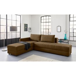 LOOKS by Wolfgang Joop Ecksofa &raquo;LooksIII L-Form&laquo; durch Drehfunktion zum Bett wandelbar, inklusive Staufach braun Struktur (100% Polyester);
