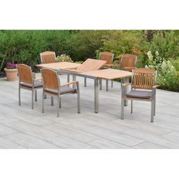 Merxx Garten-Essgruppe &raquo;&raquo;Keros&laquo;&laquo; Set, Ge&ouml;ltes Akazienholz, Edelstahlgestell Inkl. Auflagen, 7 Stk. tlg. Ausziehtisch: LxB: 180-240 x 100 cm beige 