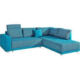 Jockenh&ouml;fer Ecksofa &raquo;Orlando L-Form&laquo; mit Bettfunktion, Bettkasten und Federkern, mit 1 oder 3 Kopfst&uuml;tzen blau Softlux -Kunstleder, im Korpus;Farbe greige: 
