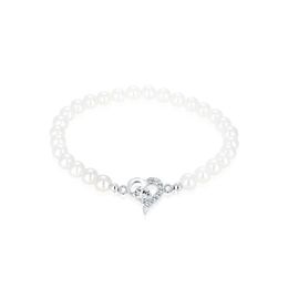 Elli Damen Perlenarmband &raquo;Perlen Herz mit Kristallen von Swarovski 925 Sterling Silber&laquo; wei&szlig;