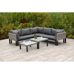 Merxx Garten-Essgruppe &raquo;Amantea&laquo; Set, 16 Stk. tlg. Eckbank, inkl. Sitz-und R&uuml;ckenkissen, 2 Tische beige Aluminium, Kunststoff, Polyester