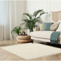 OTTO home Teppich &raquo;Cadis&laquo; rechteckig 5 mm H&ouml;he Wendeteppich, mit Fransen, Uni Farben, handgewebt, reine Baumwolle beige Baumwolle