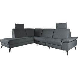 Alina Ecksofa inkl. Kopfst&uuml;tzen, wahlweise mit Relaxfunktion, Breite: 267 cm grau Struktur GBA (100% Polyester)
