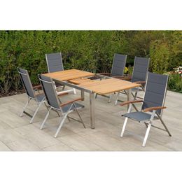 Merxx Garten-Essgruppe &raquo;Ferrara&laquo; 7 Stk. tlg. grau Edelstahl, Massivholz, Polyester