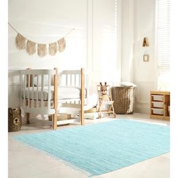 OTTO home Kinderteppich &raquo;Insa Fleckerl&laquo; rechteckig 5 mm H&ouml;he Uni Farben, pastell, handgewebt, pflegeleicht, waschbar, Kinderzimmer blau Baumwolle