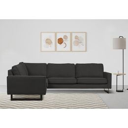 Home Affaire Ecksofa &raquo;Pinto, XXL, 250/290 cm, langer Schenkel, Ottomane&laquo; Cord, Chenille, Lederoptik, mit Keder, Metallf&uuml;&szlig;e, Wellenunterfederung grau 