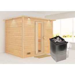 Karibu Sauna &raquo;Soraja&laquo; Set, 9-kW-Ofen mit integrierter Steuerung beige