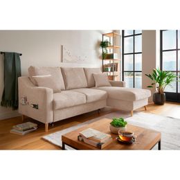 Home Affaire Ecksofa &raquo;Valentina L-Form&laquo; 2 Zierkissen, mit Seitentasche, ausziehbarer Liegefl&auml;che, Bettkasten beige 95% Polyester, 5% Nylon