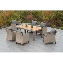 Merxx Garten-Essgruppe &raquo;Avellino&laquo; 7 Stk. tlg. inkl. Auflagen beige Aluminium, Kunststoff, Massivholz