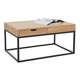 Home Affaire Couchtisch &raquo;Rava&laquo; B/T/H: 90/60/45 cm, aus Eichenholz, FSC zertifiziert, mit 2 Schubladen, Metallgestell beige