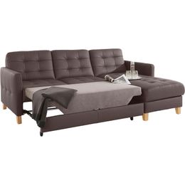 exxpo - sofa fashion Ecksofa &raquo;Elio, kompakt, bequem & zeitloses Design, Breite 217cm, L-Form&laquo; wahlweise mit Bettfunktion braun Luxus-Kunstleder;