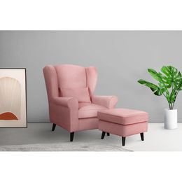 Home Affaire Sessel &raquo;Ohrensessel CHISTELLE, wahlweise mit Polsterhocker&laquo; mit Wellenunterfederung, Ma&szlig;e: B/T/H: 81/87/99 cm rosa 100% Polyester