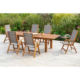 Merxx Garten-Essgruppe &raquo;Acapulco&laquo; 7 Stk. tlg. 6 St&uuml;hle mit ausziehbarem Tisch grau FSC -zertifiziertes Massivholz, Polyester