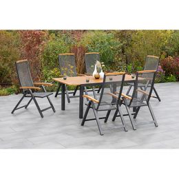 Merxx Garten-Essgruppe &raquo;Tilos&laquo; 7 Stk. tlg. 6 Klappsessel mit ausziehbarem Tisch grau Aluminium