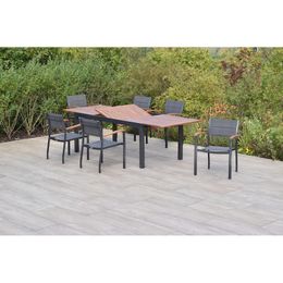 Merxx Garten-Essgruppe &raquo;&raquo;Paxos&laquo;&laquo; Set, Gepadded, pulverbeschichtetes Aluminiumgestell, 7 Stk. tlg. Ausziehtisch: LxB: 180-250 x 100 cm grau Aluminium, 