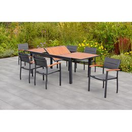 Merxx Garten-Essgruppe &raquo;&raquo;Paxos&laquo;&laquo; Set, Gepadded, pulverbeschichtetes Aluminiumgestell, 7 Stk. tlg. Ausziehtisch: LxB: 180-240 x 100 cm grau Aluminium, 
