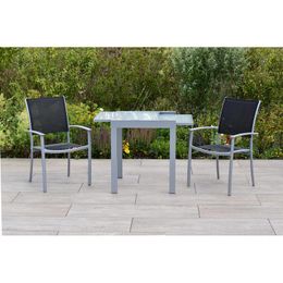Merxx Garten-Essgruppe &raquo;&raquo;Milano&laquo;&laquo; Set, Pulverbeschichtetes Aluminiumgestell, 3 Stk. tlg. Ausziehtisch: LxB: 65-130 x 130 cm schwarz Aluminium, 