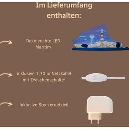Weigla LED Dekolicht &raquo;Maritim, Holz & Acrylglas, BLAU-WEIẞ, Made in Germany&laquo; LED-Modul 1 Stk. Neutralwei&szlig; Erzgebirge garantiert, maritime Deko Innen, 