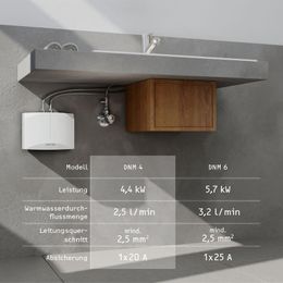 Stiebel Eltron Klein-Durchlauferhitzer &raquo;DNM 4 f&uuml;r Handwaschbecken, 4,4 kW, o. Stecker&laquo; Festanschluss 230V, drucklos wei&szlig; TEMPERATURERH&Ouml;HUNG DES 
