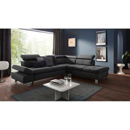 exxpo - sofa fashion Ecksofa &raquo;Fiji, L-Form&laquo; mit Kopf- bzw. R&uuml;ckenverstellung, wahlweise mit Bettfunktion schwarz Luxus-Kunstleder;Webstoff (100% 