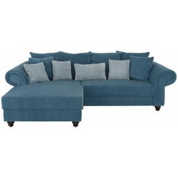 Home Affaire Ecksofa &raquo;King George King Henry, Mega Sofa, Breite 260cm, L-Form&laquo; mit Federkern, in legerer Polsterung und vielen Kissen blau Samtcord &raquo;