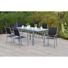 Merxx Garten-Essgruppe &raquo;&raquo;Milano&laquo;&laquo; Set, Pulverbeschichtetes Aluminiumgestell, 7 Stk. tlg. Ausziehtisch: LxB: 120-180 x 90 cm schwarz Aluminium, 