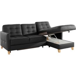 exxpo - sofa fashion Ecksofa &raquo;Elio, kompakt, bequem & zeitloses Design, Breite 217cm, L-Form&laquo; wahlweise mit Bettfunktion schwarz Luxus-Kunstleder;