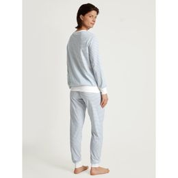 Calida Damen Calida Schlafanzug &raquo;Cotton Stripes&laquo; 2 tlg. Langarm, Rundhals-Ausschnitt, lockere Passform, Baumwolle blau S (40/42)