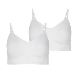 Jockey Damen Bralette &raquo;Seamfree Stretch&laquo; 2er Pack, Ohne Seitenn&auml;hte, Breites Unterbrustband, V-Ausschnitt wei&szlig; M, N-Gr