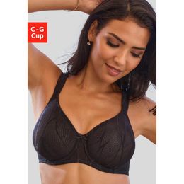 Nuance Minimizer-BH mit B&uuml;gel und breiten, gef&uuml;tterten Tr&auml;gern, aus h&uuml;bschem Glanzjacquard schwarz 105, Cup F Minimizer-BH