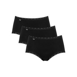Sloggi Damen Sloggi Midislip &raquo;24/7 Cotton Lace&laquo; 3er Pack, mit zarter Spitze, Baumwollmischung. blickdicht, h&uuml;ftiger Schnitt schwarz 42