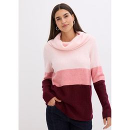 bonprix Damen bonprix Rollkragenpullover &raquo;Rollkragenpullover&laquo; mit Wasserfallkragen und Colourblocking rosa 40/42 (M)
